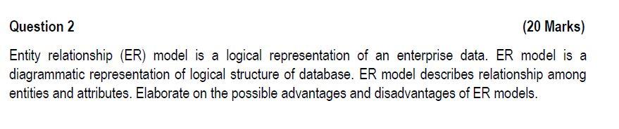 Solved Question 2 (20 Marks) Entity relationship (ER) model | Chegg.com