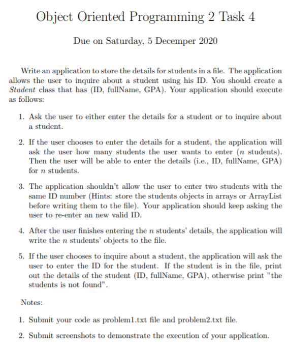 Solved Object Oriented Programming 2 Task 4 Due on Saturday, | Chegg.com