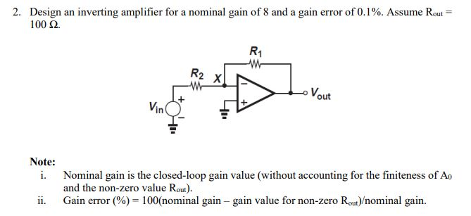 Solved 2. Design an inverting amplifier for a nominal gain | Chegg.com