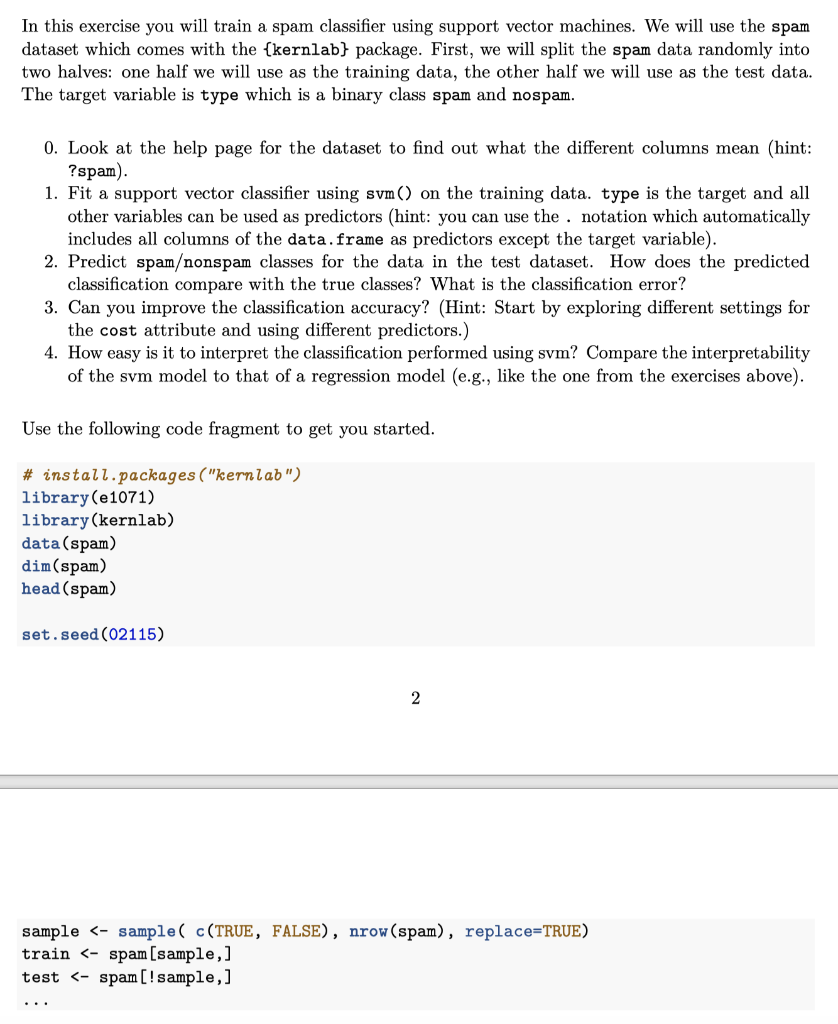 Solved In this exercise you will train a spam classifier | Chegg.com