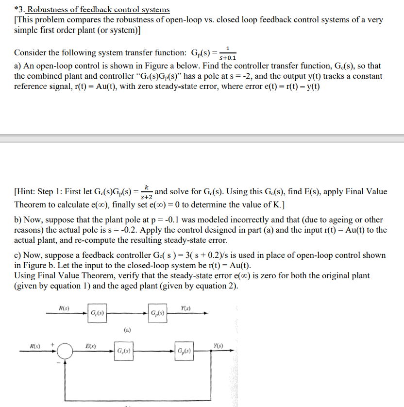 Solved *3. Robustness of feedback control systems [This | Chegg.com