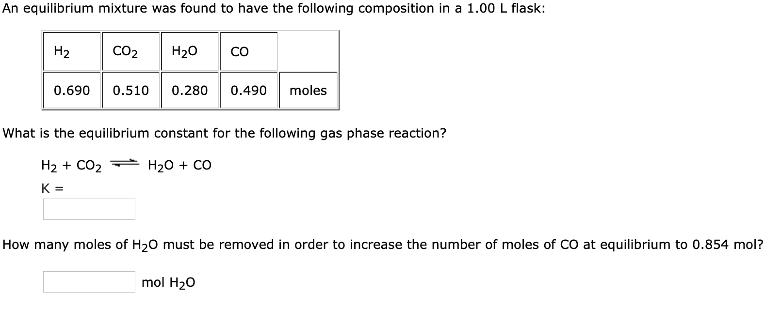 Solved An equilibrium mixture was found to have the | Chegg.com