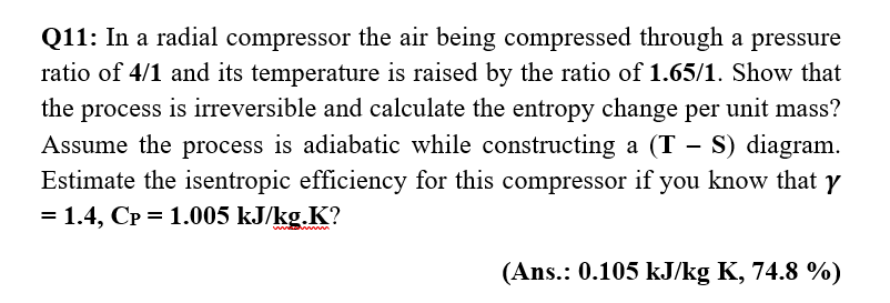 Solved Q11: In a radial compressor the air being compressed | Chegg.com