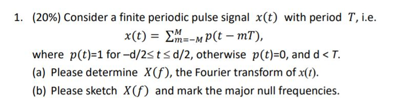 Solved 1. (20%) Consider a finite periodic pulse signal x(t) | Chegg.com