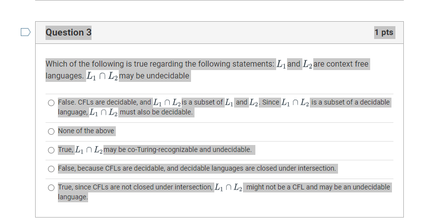 Solved Question 2 1 pts Given that a language is both | Chegg.com