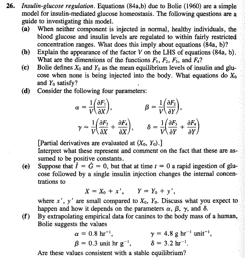 Solved 66. Insulin-glucose regulation. Equations (84a,b) due | Chegg.com