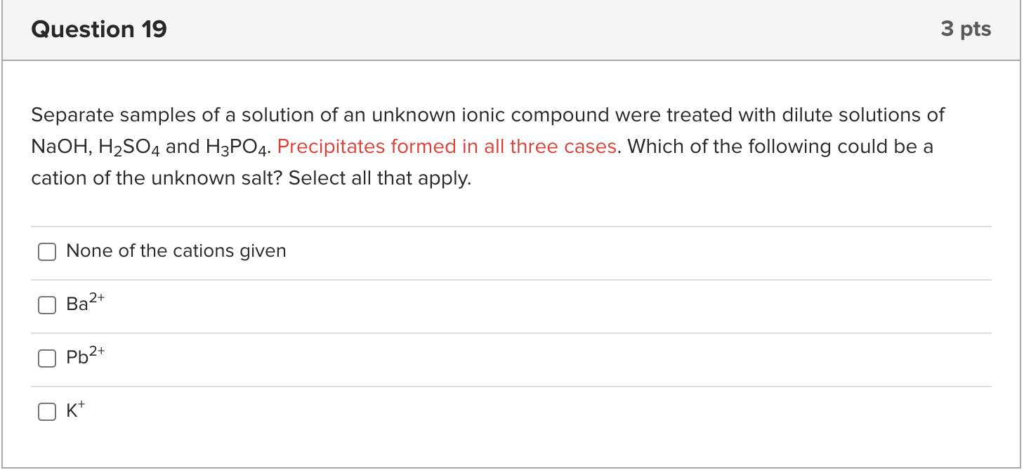 Solved Separate samples of a solution of an unknown ionic | Chegg.com