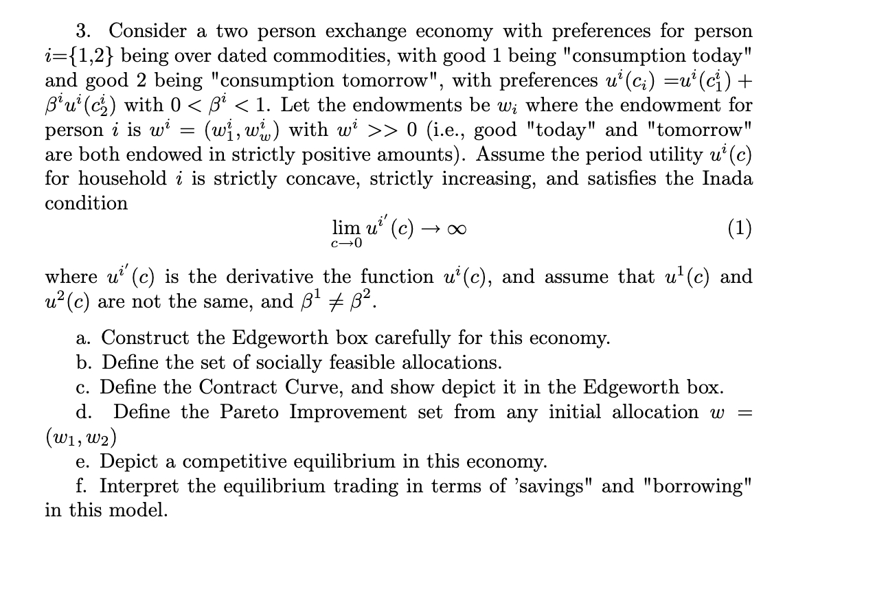 Solved = 3. Consider a two person exchange economy with | Chegg.com