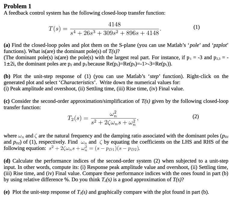 Problem 1 A Feedback Control System Has The Following 