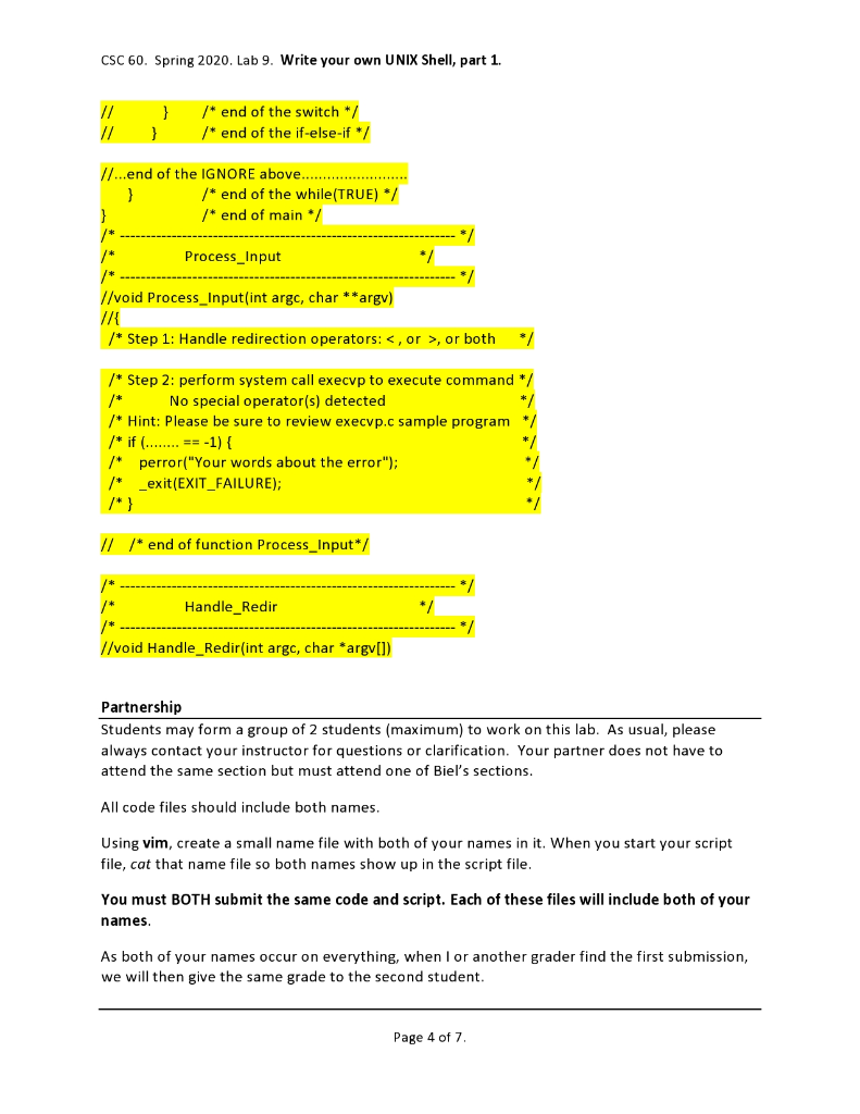 CSC 60. Spring 2020. Lab 9. Write your own UNIX | Chegg.com