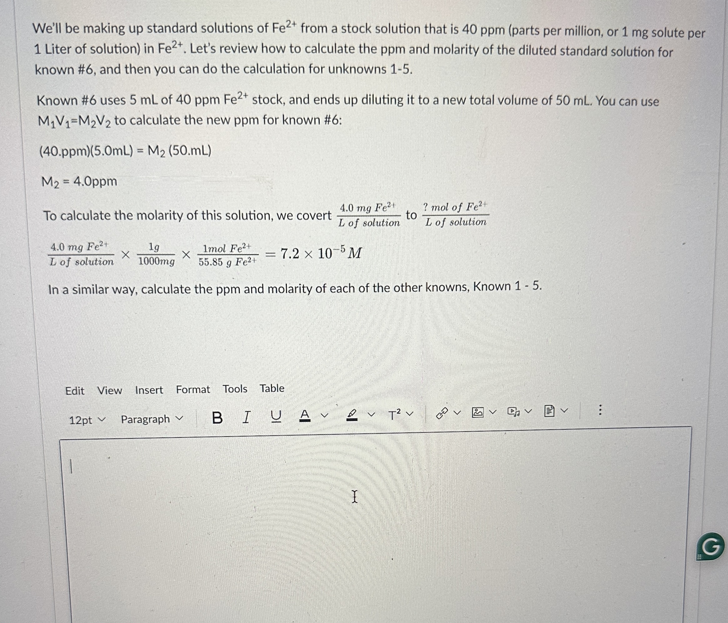 Solved We'll be making up standard solutions of Fe2+ ﻿from a | Chegg.com