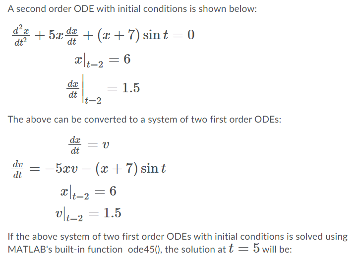 Solved A second order ODE with initial conditions is shown | Chegg.com