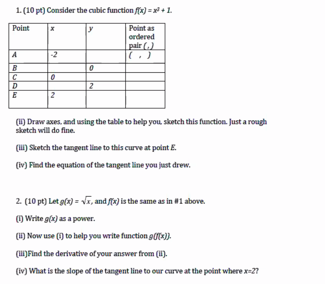 Solved 1.(10 pt) Consider the cubic function f(x) = x3 + 1. | Chegg.com