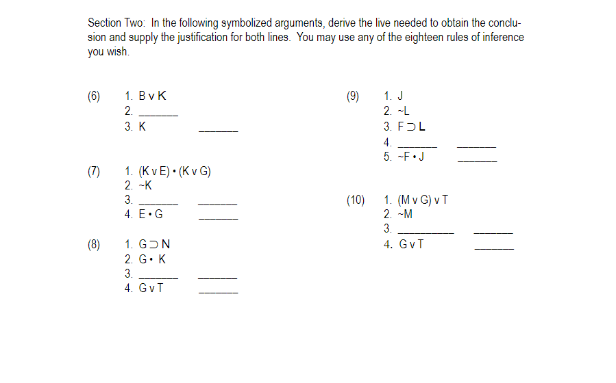 Section Two: In the following symbolized arguments, | Chegg.com