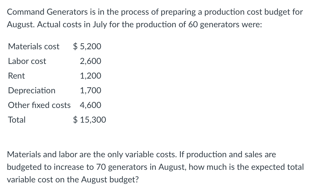 Solved Command Generators is in the process of preparing a | Chegg.com