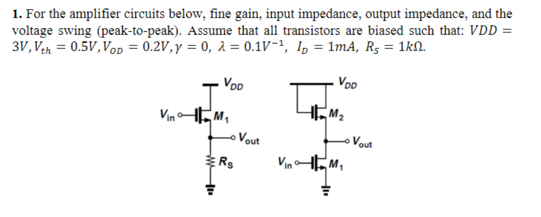 Solved 1. For the amplifier circuits below, fine gain, input | Chegg.com