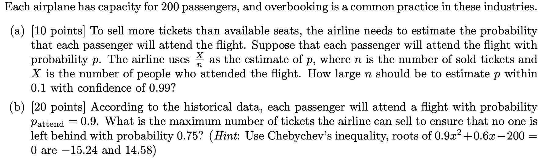 Solved Each airplane has capacity for 200 passengers, and | Chegg.com