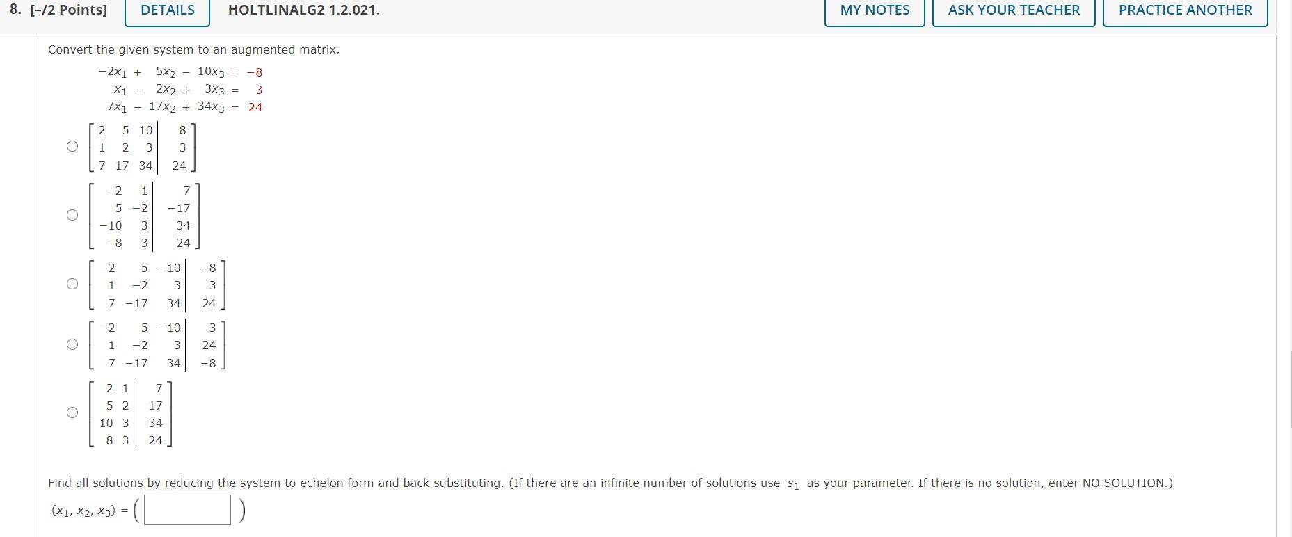 Solved 8. [-12 Points] DETAILS HOLTLINALG2 1.2.021. MY NOTES | Chegg.com
