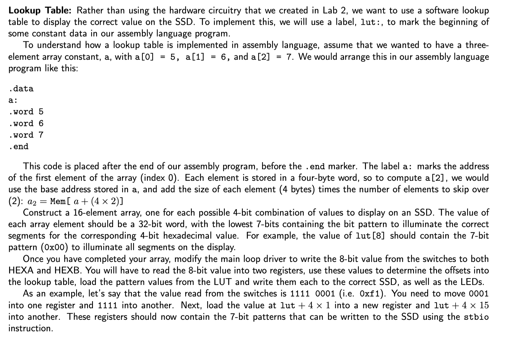 Solved Lookup Table: Rather than using the hardware | Chegg.com