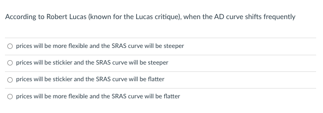 Solved According to Robert Lucas (known for the Lucas | Chegg.com