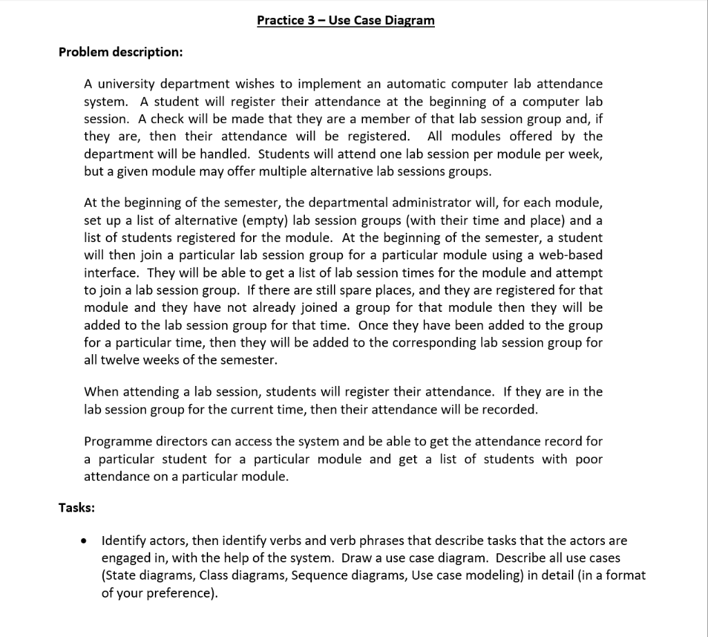Solved Practice 3- Use Case Diagram Problem description: A | Chegg.com