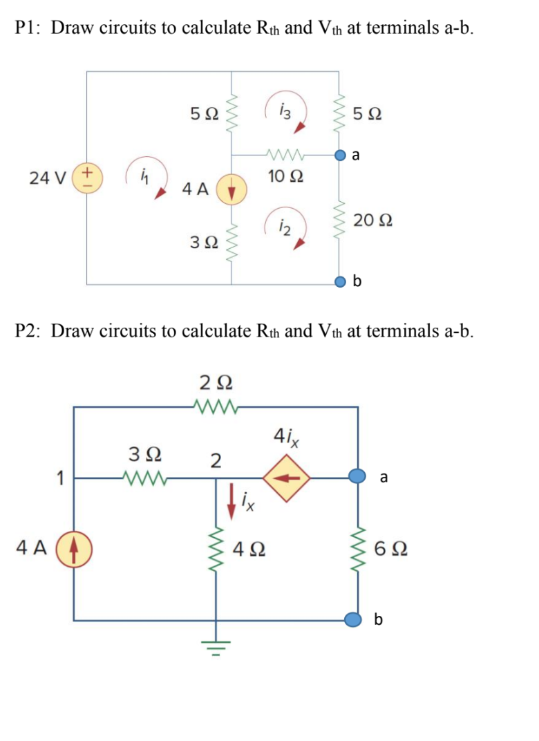 Solved P1: Draw circuits to calculate Rth and Vth at | Chegg.com