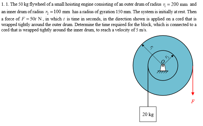 Solved 1. 1. The 50 kg flywheel of a small hoisting engine | Chegg.com