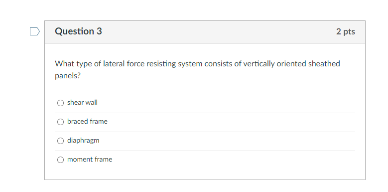 Solved Question 3 2 pts What type of lateral force resisting | Chegg.com