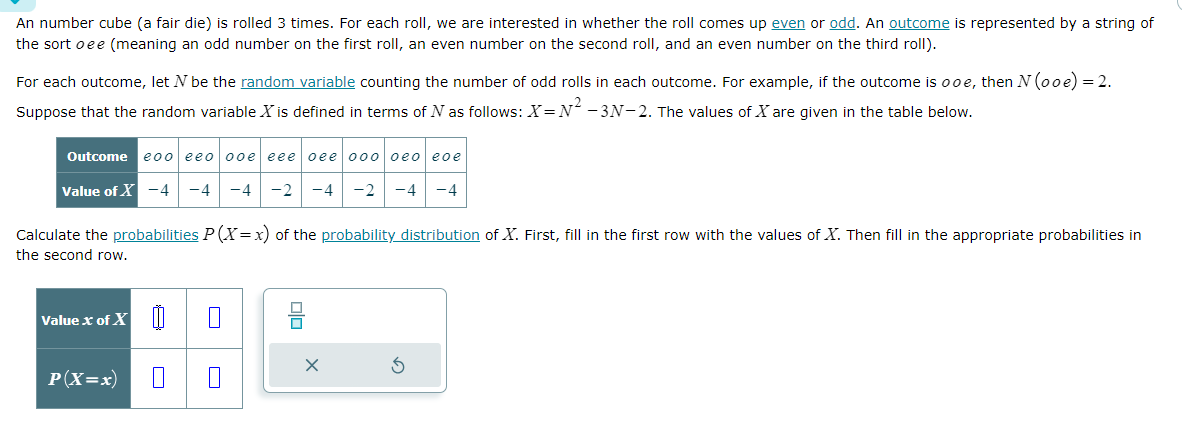 Solved An number cube (a fair die) is rolled 3 times. For | Chegg.com