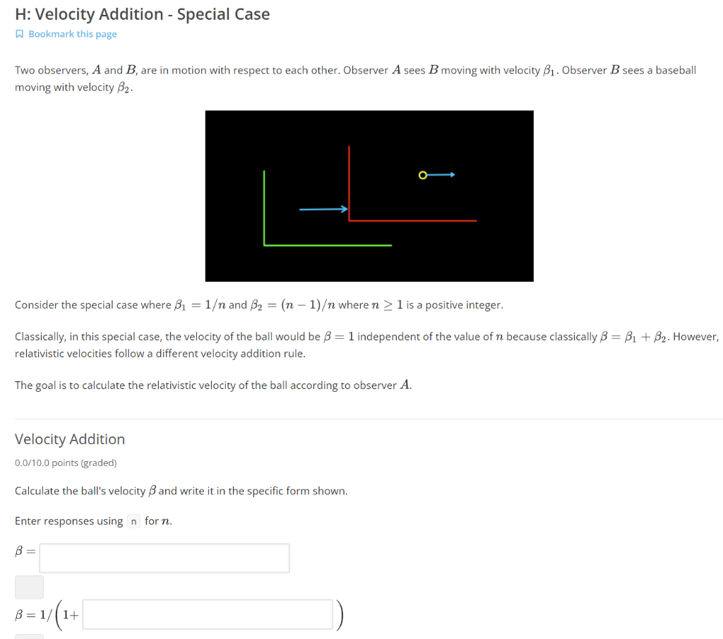 Solved H: Velocity Addition - Special Case W Bookmark this | Chegg.com