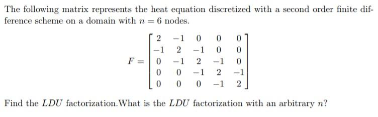 Solved The following matrix represents the heat equation | Chegg.com