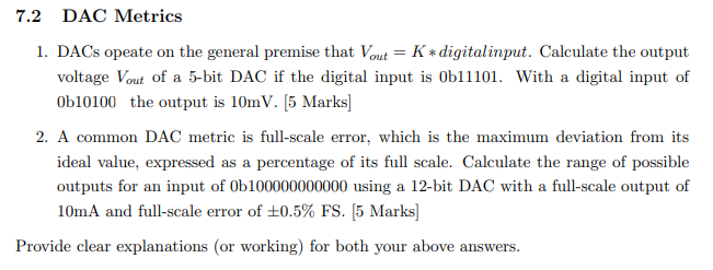 Solved 1. DACs opeate on the general premise that Vout = K | Chegg.com