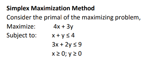 Solved Simplex Maximization Method Consider the primal of | Chegg.com
