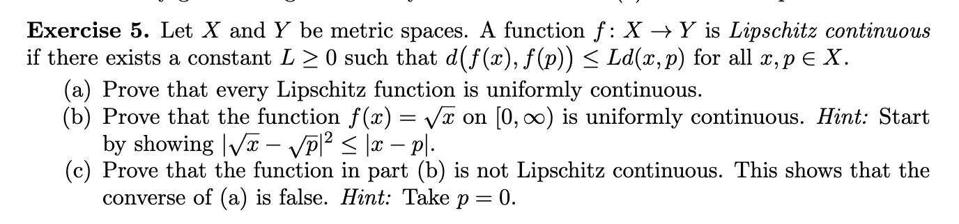 Solved Exercise 5. Let X and Y be metric spaces. A function | Chegg.com