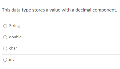 This data type stores a value with a decimal | Chegg.com