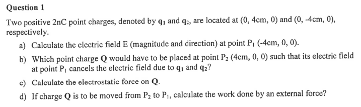 Solved Two positive 2nC point charges, denoted by q1 and q2, | Chegg.com