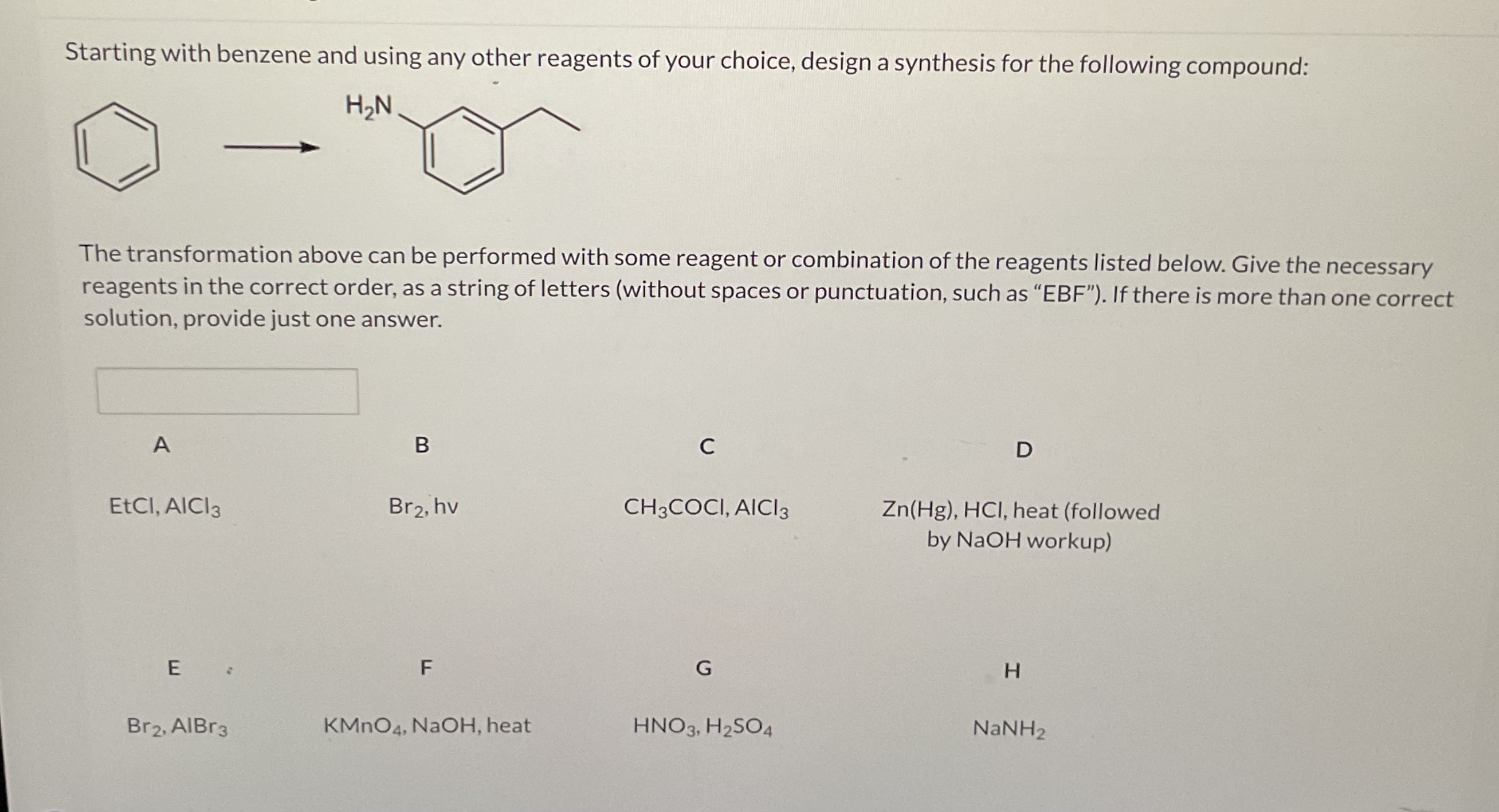 Solved Starting with benzene and using any other reagents of | Chegg.com