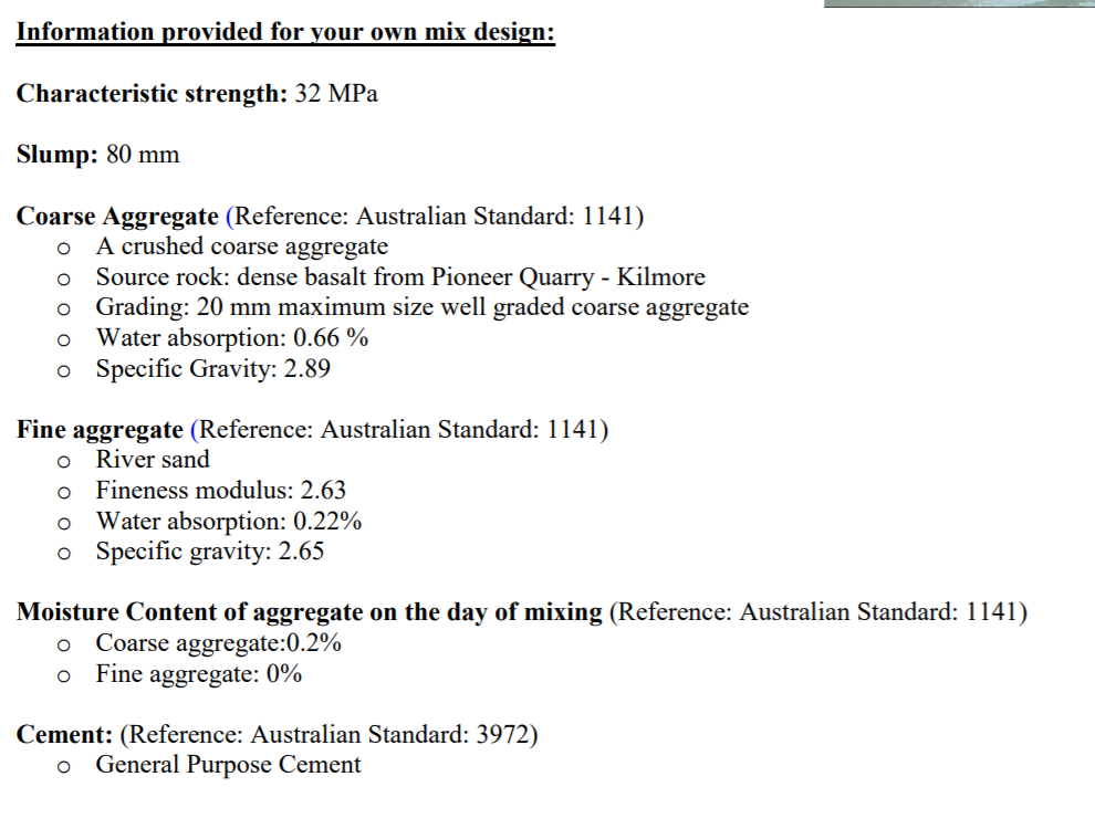 Solved design a concrete mix for a characteristic strength | Chegg.com