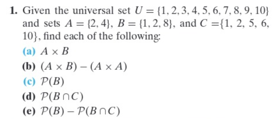 Solved 1. Given the universal set U={1,2,3,4,5,6,7,8,9,10} | Chegg.com