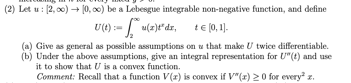 Solved Let u:[2,∞)→[0,∞) be a Lebesgue integrable | Chegg.com