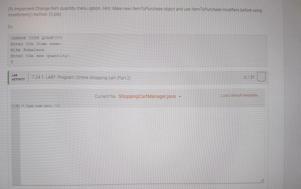 Solved 7.23 LAB*: Warm up: Online shopping cart (Part 1) (1) | Chegg.com