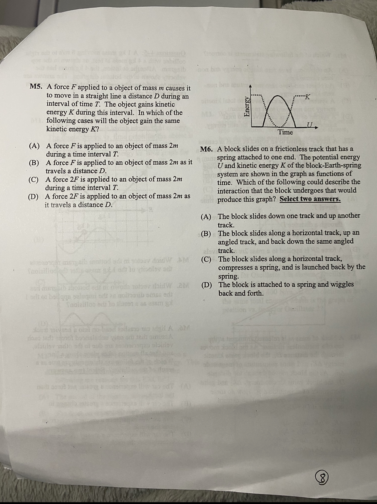 Solved M5. A force F applied to a object of mass m causes it | Chegg.com
