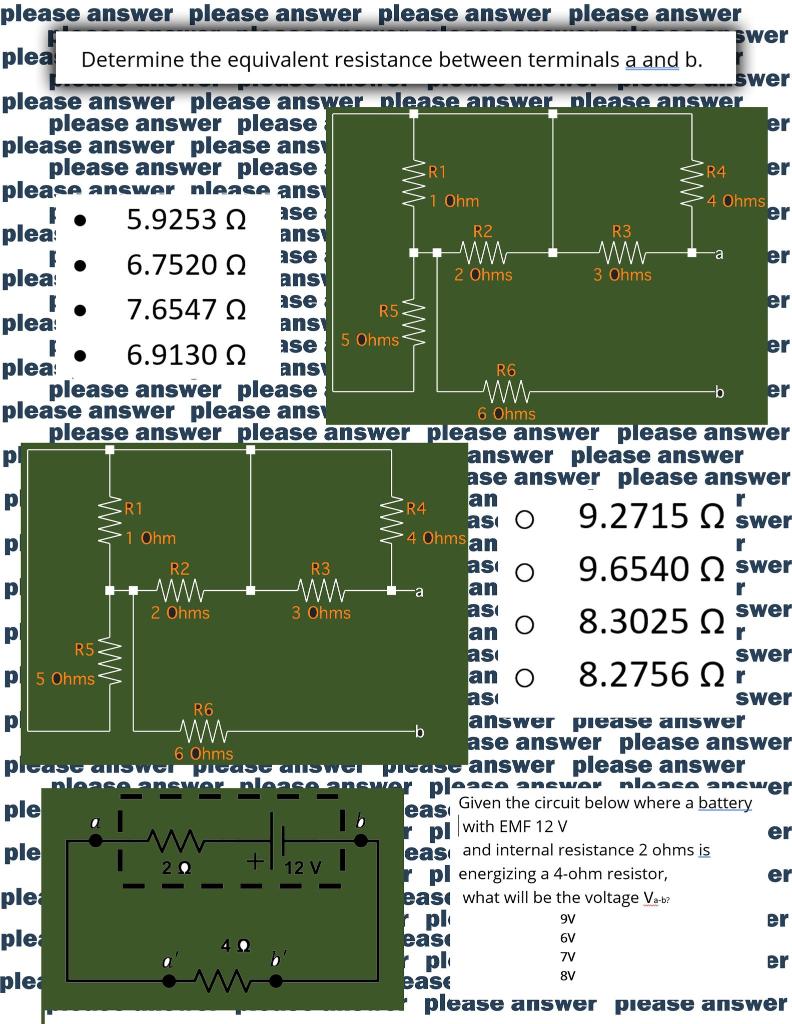Solved R1 Ohm ase . plea R2 R3 ase WM га 2 Ohms 3 Ohms ase | Chegg.com
