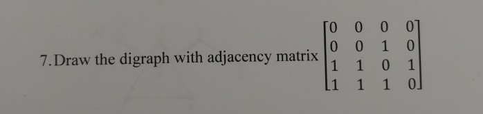 Solved T0 0 0 01 1 1 0 1 7.Draw the digraph with adjacency | Chegg.com