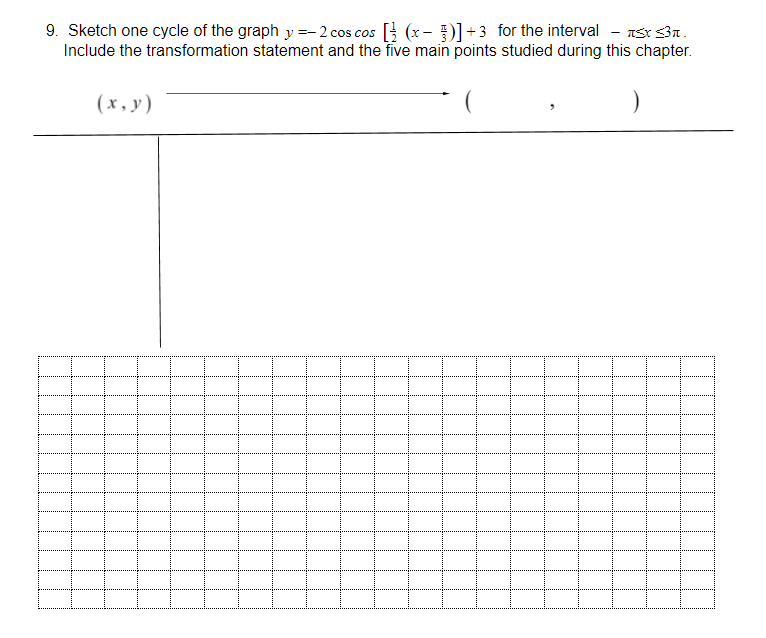 Solved 9. Sketch one cycle of the graph y=-2 cos cos [1 (x - | Chegg.com