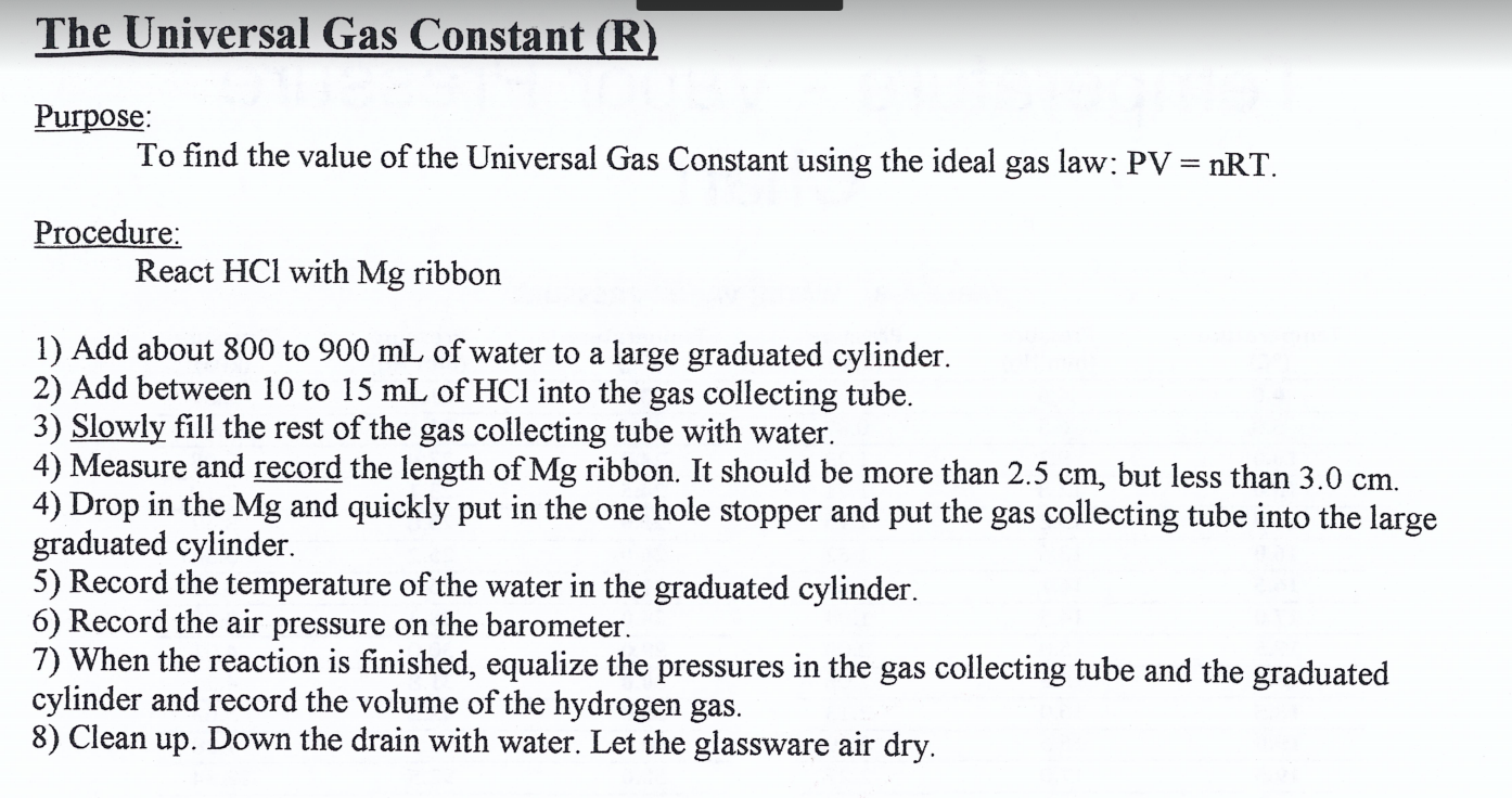 Solved The Universal Gas Constant (R) Purpose: To find the | Chegg.com