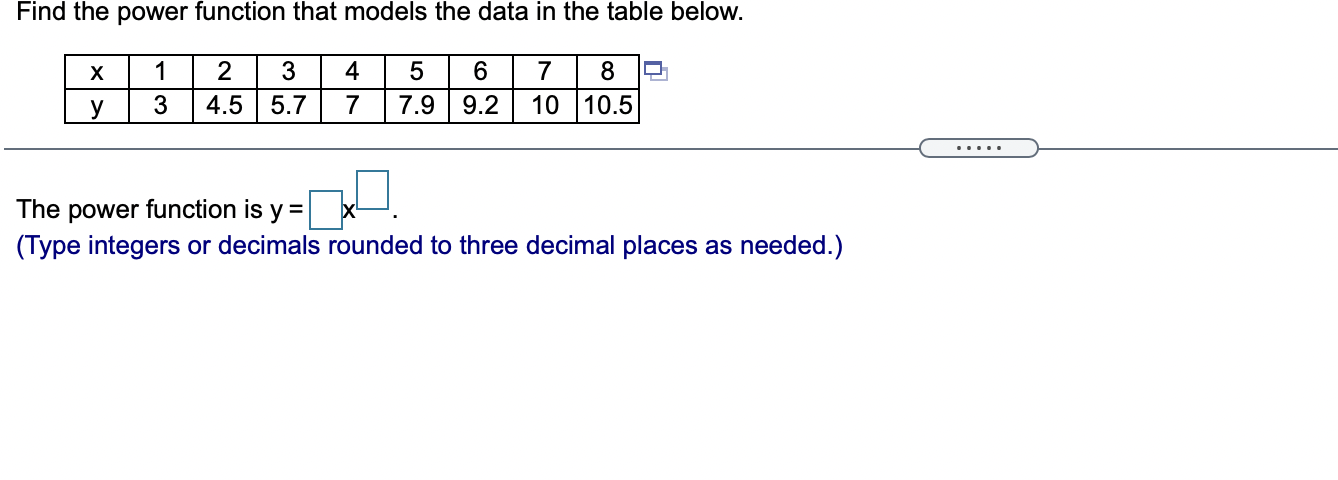 Solved Find the power function that models the data in the | Chegg.com