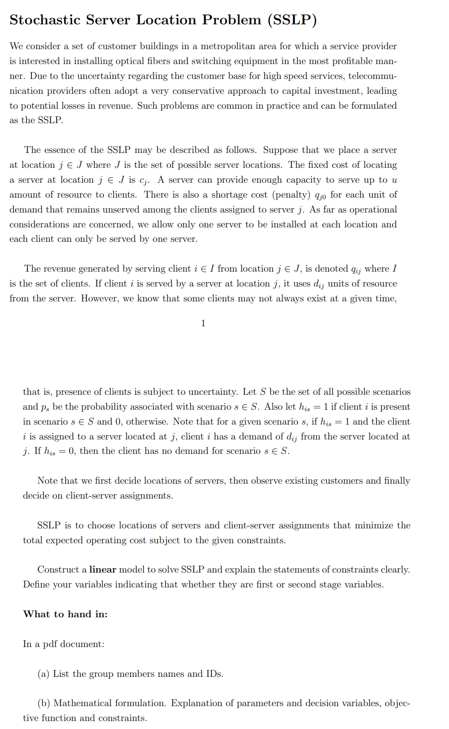 Solved Stochastic Server Location Problem (SSLP)We consider | Chegg.com