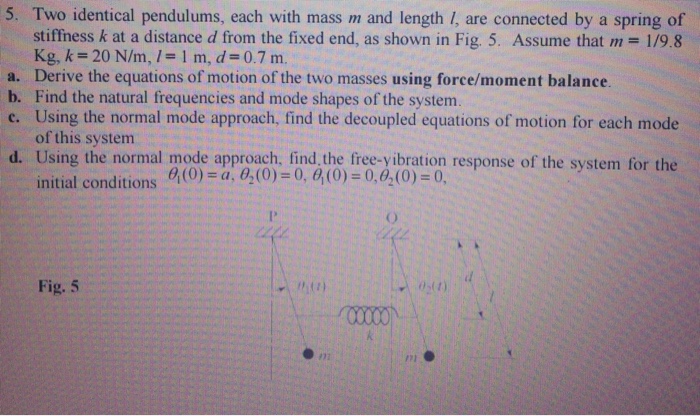 Solved Two identical pendulums, each with mass m and length | Chegg.com