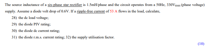 Solved The source inductance of a six-phase star rectifier | Chegg.com